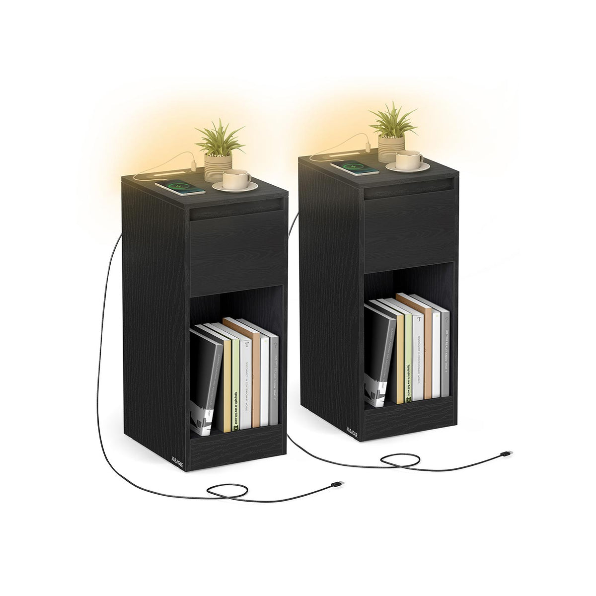 Nachttisch mit LED Beleuchtung USB Anschlüssen und Schublade